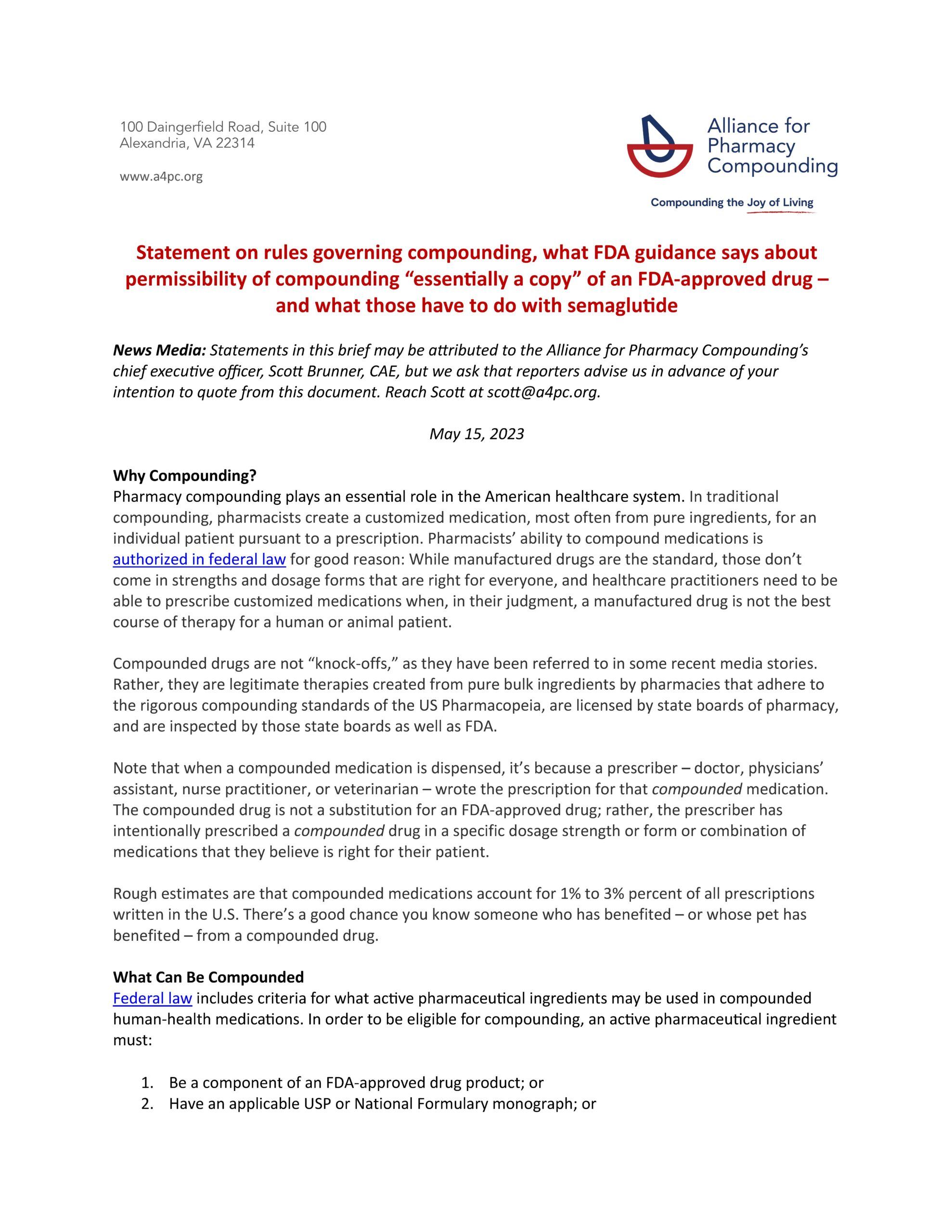 APC issues statement on shortage-drug compounding and semaglutide
